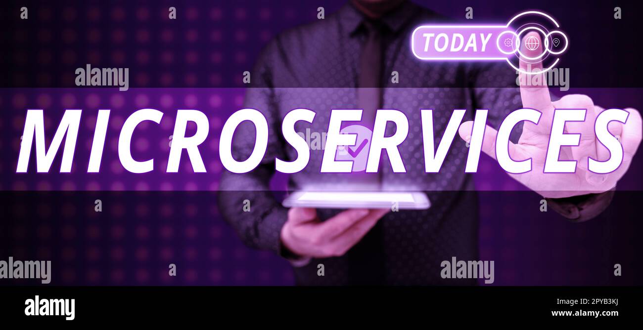 Text sign showing Microservices. Business showcase Software development ...