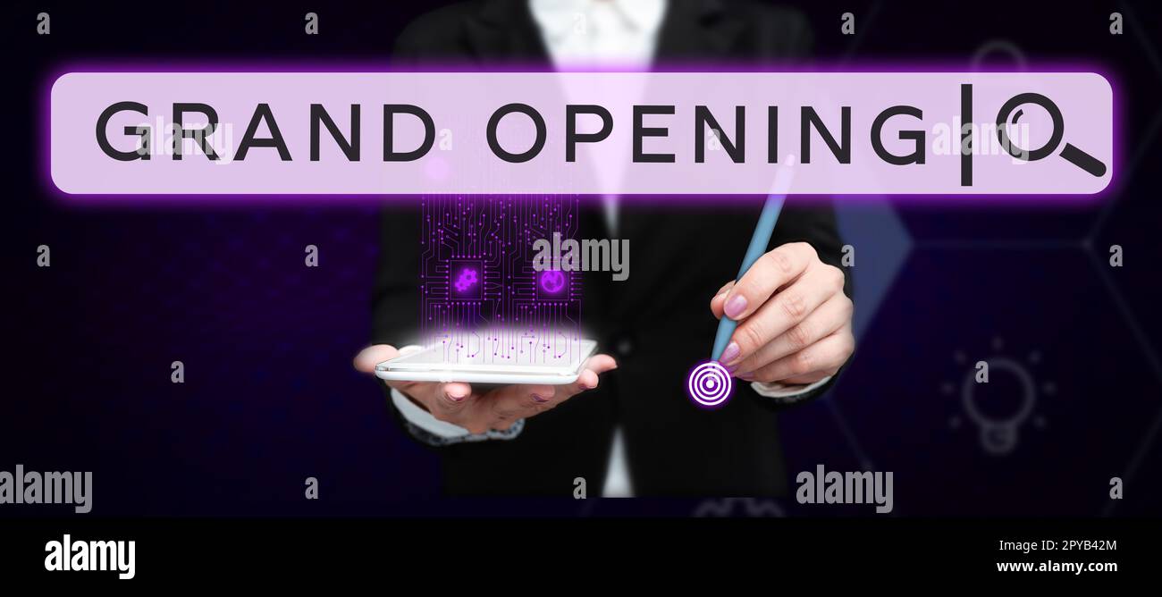 Text showing inspiration Grand Opening. Business approach Ribbon ...
