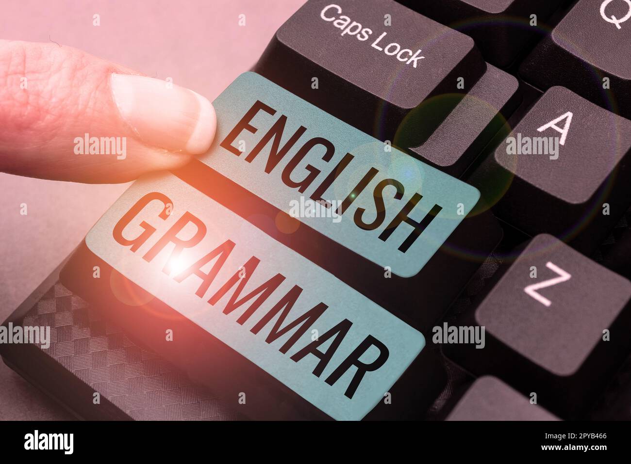Text caption presenting English Grammar. Internet Concept courses cover ...