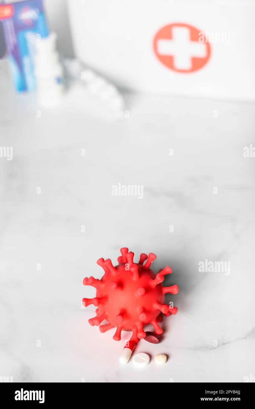 Medicine. vaccine,Flu virus cell with medication on white background ...