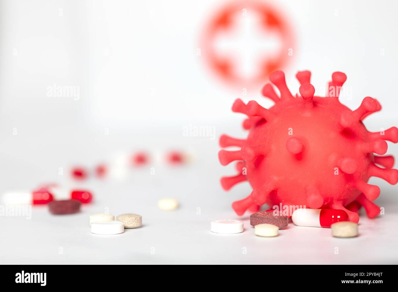 Medicine. vaccine,Flu virus cell with medication on white background ...