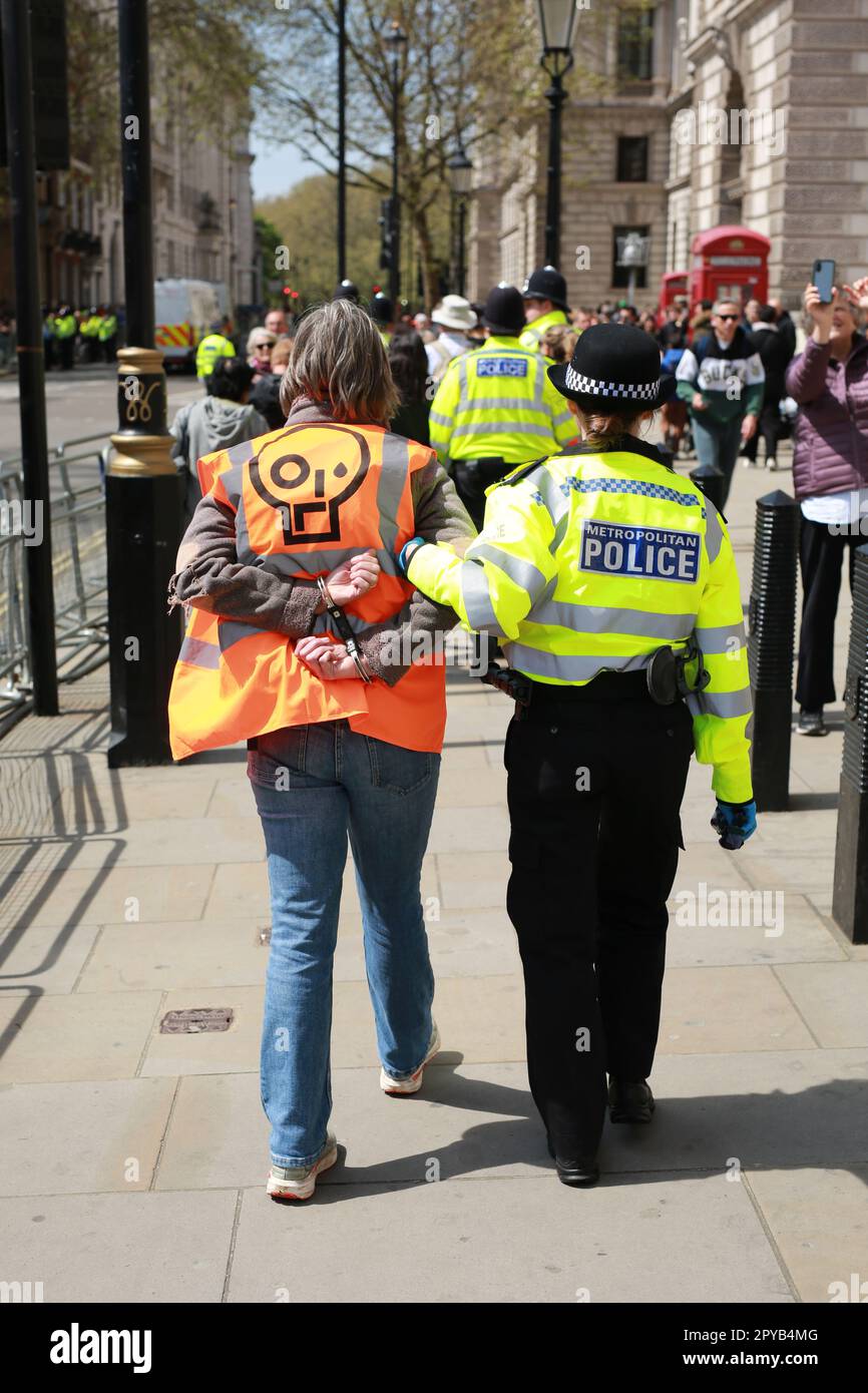 London, UK. 03 May 2023. Just Stop Oil Protest. Police arrest Just Stop ...