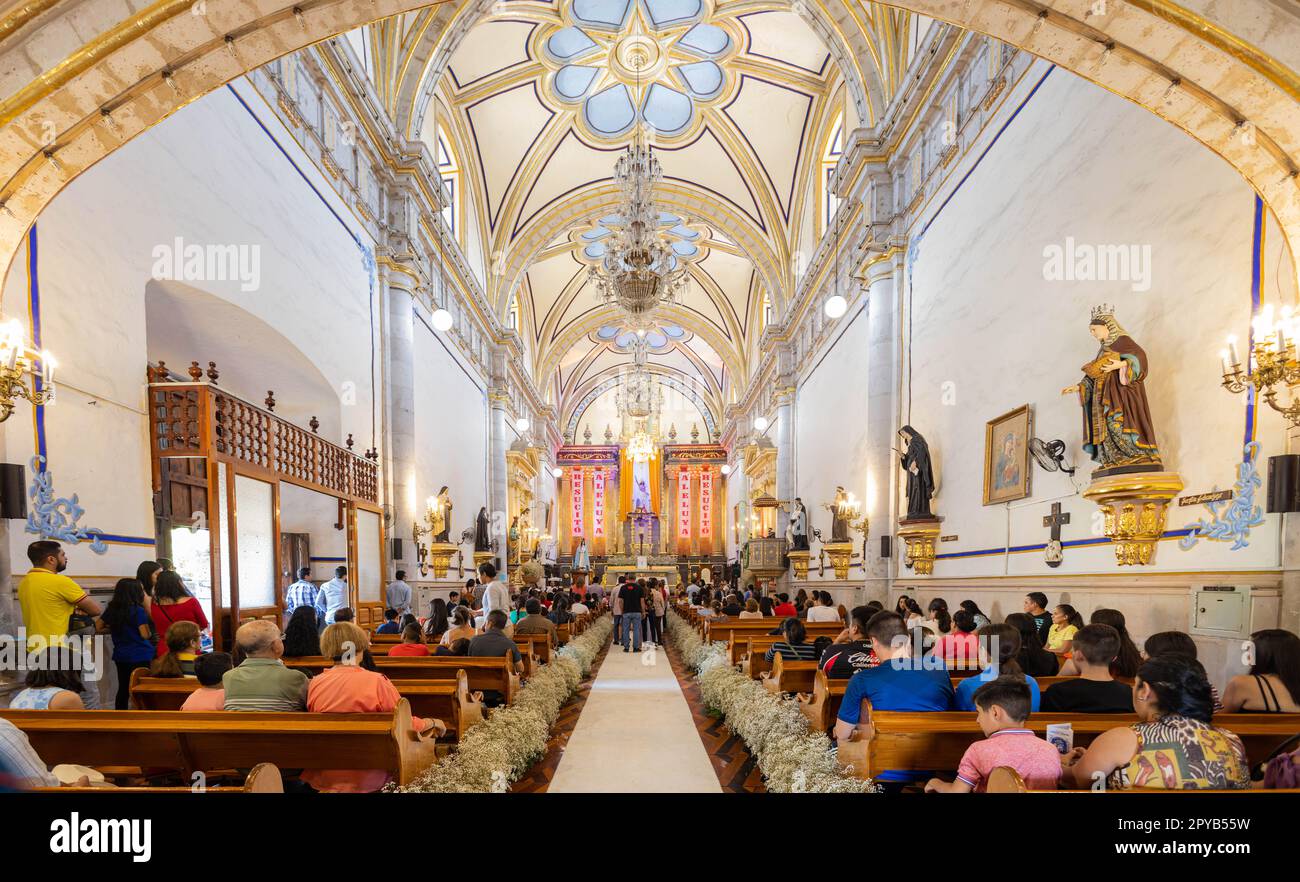 Mexico, APR 23 2023 - Interior view of the Parroquia Santiago Apostol ...