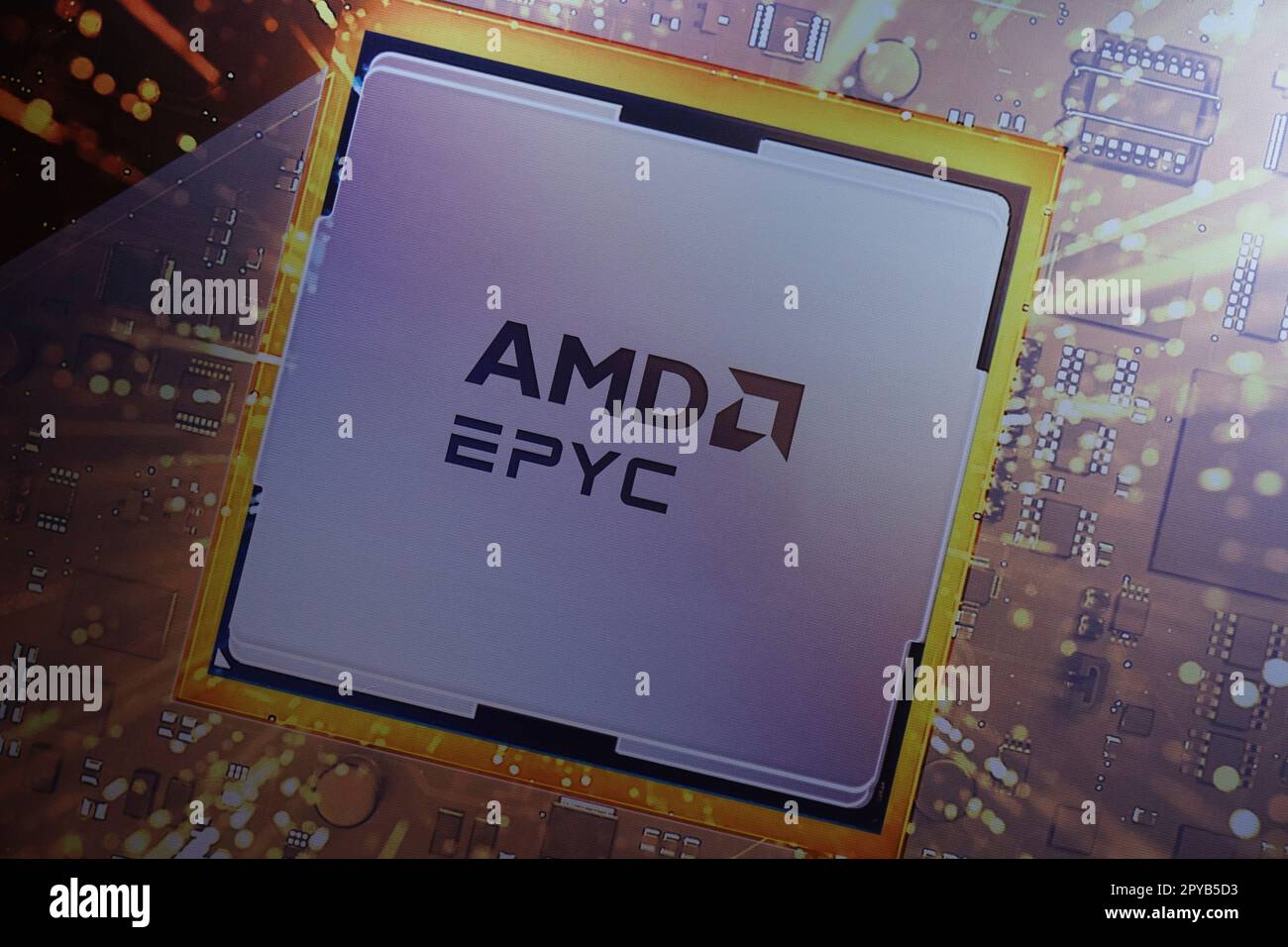 An image of the AMD EPYC server processor exhibited in a show in ...