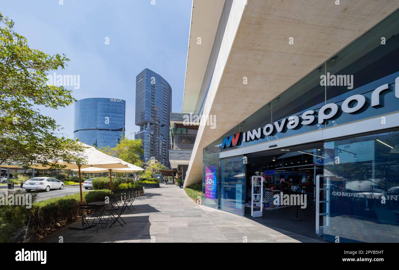 Mexico, APR 27 2023 - Sunny view of the modern building in Andares ...