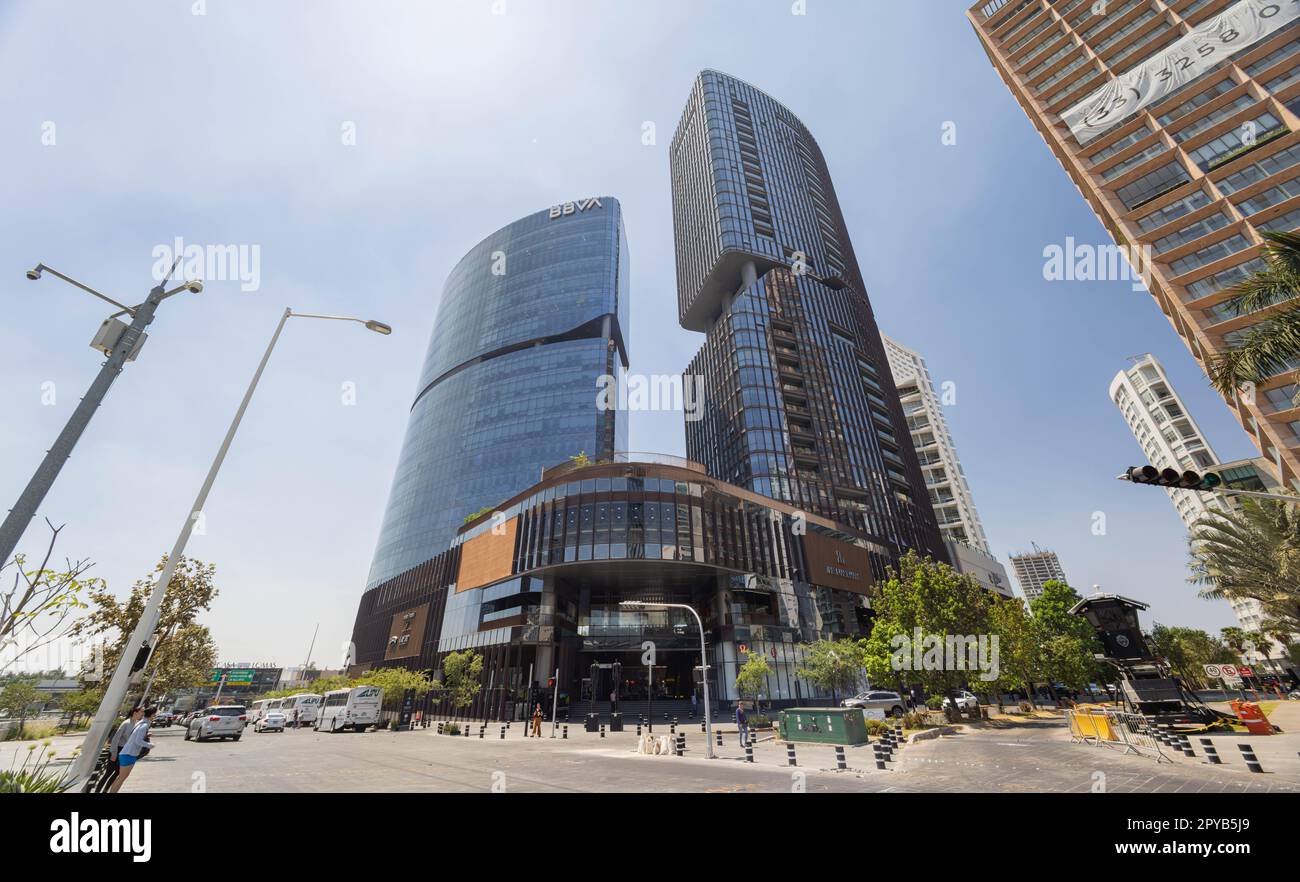 Mexico, APR 27 2023 - Sunny view of the modern building in Andares ...