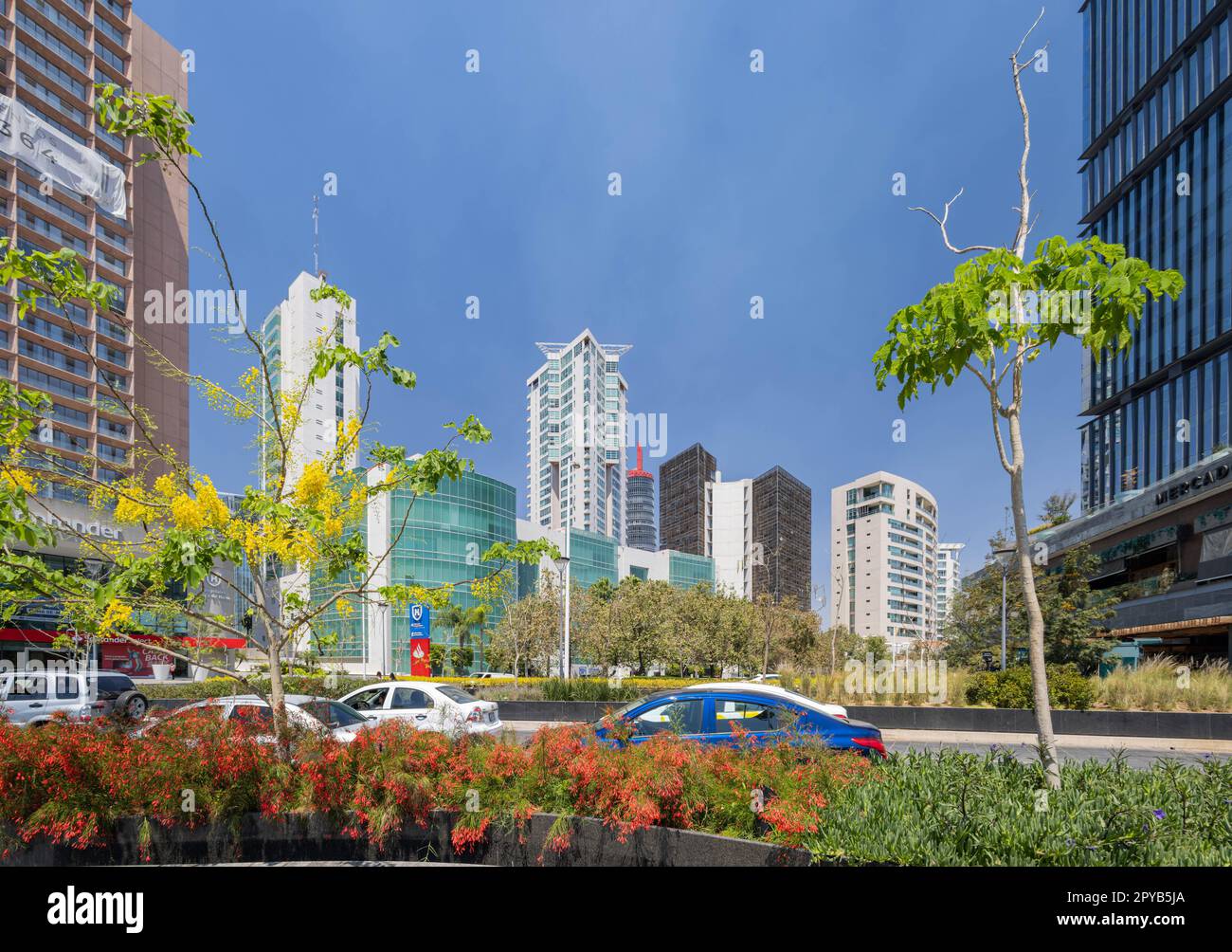 Mexico, APR 27 2023 - Sunny view of the modern building in Andares ...