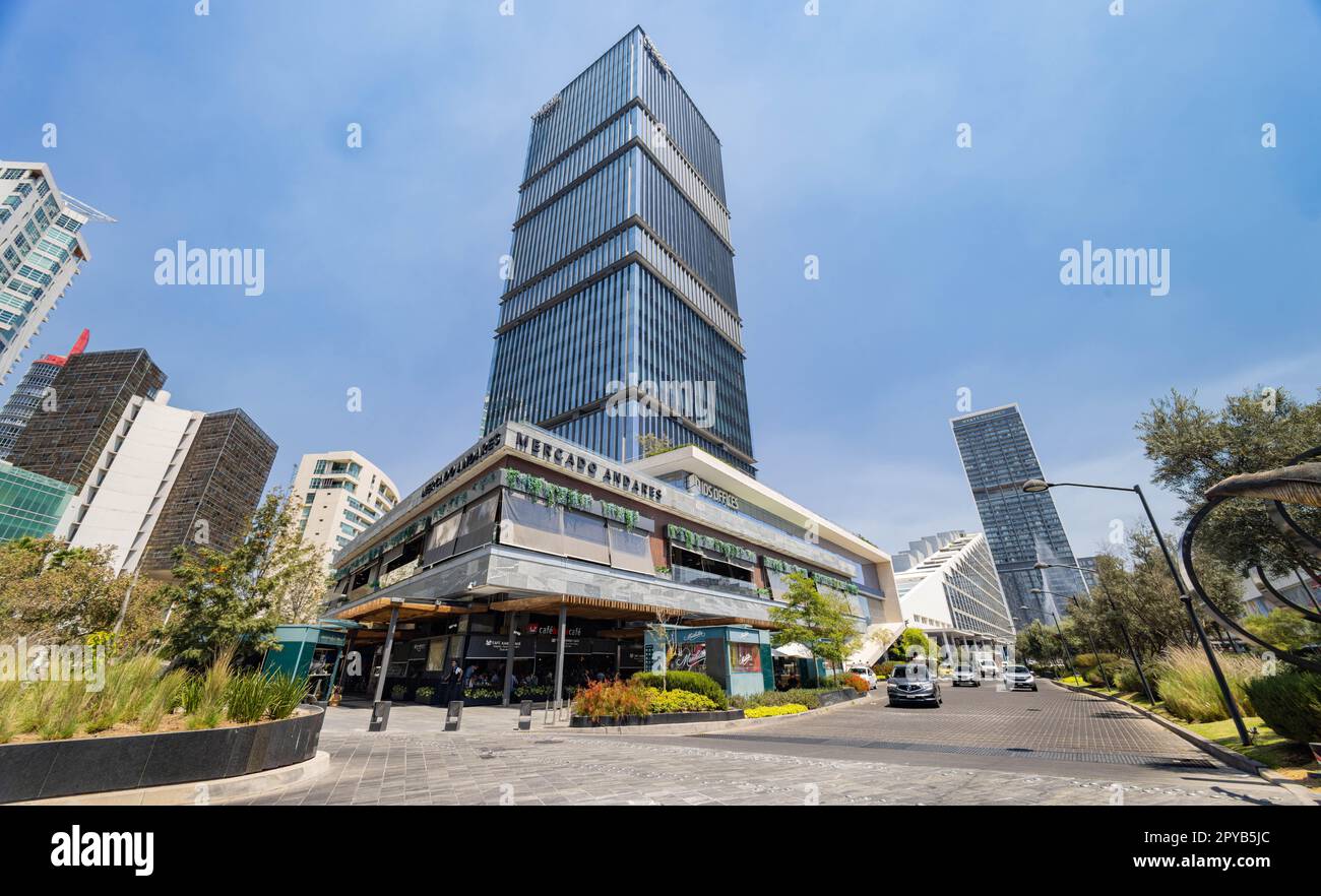 Mexico, APR 27 2023 - Sunny view of the modern building in Andares ...