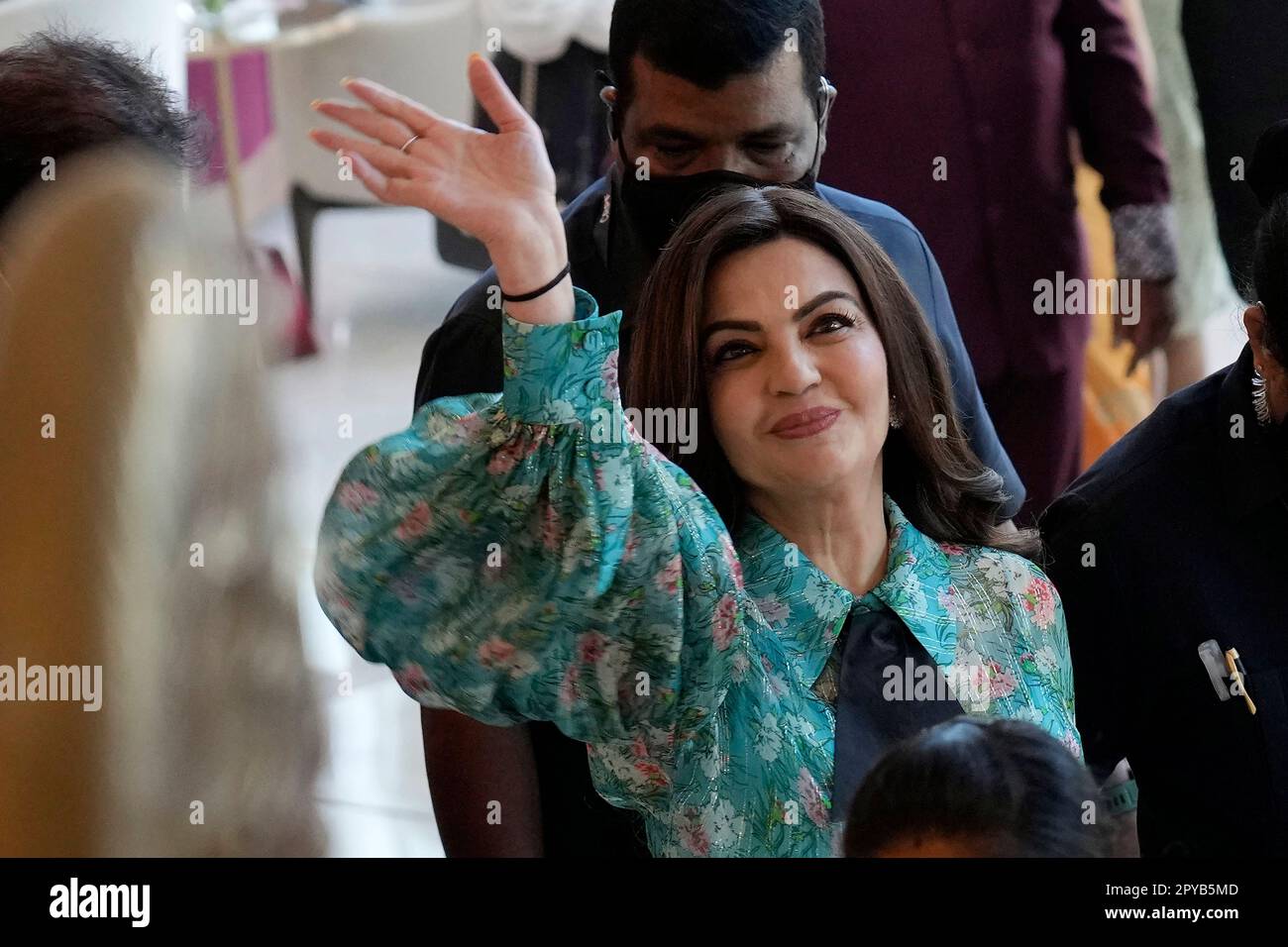 Founder And Chairperson Of Reliance Foundation Nita Ambani Waves To The Founder And Chairperson Of Reliance Foundation Nita Ambani Waves To The