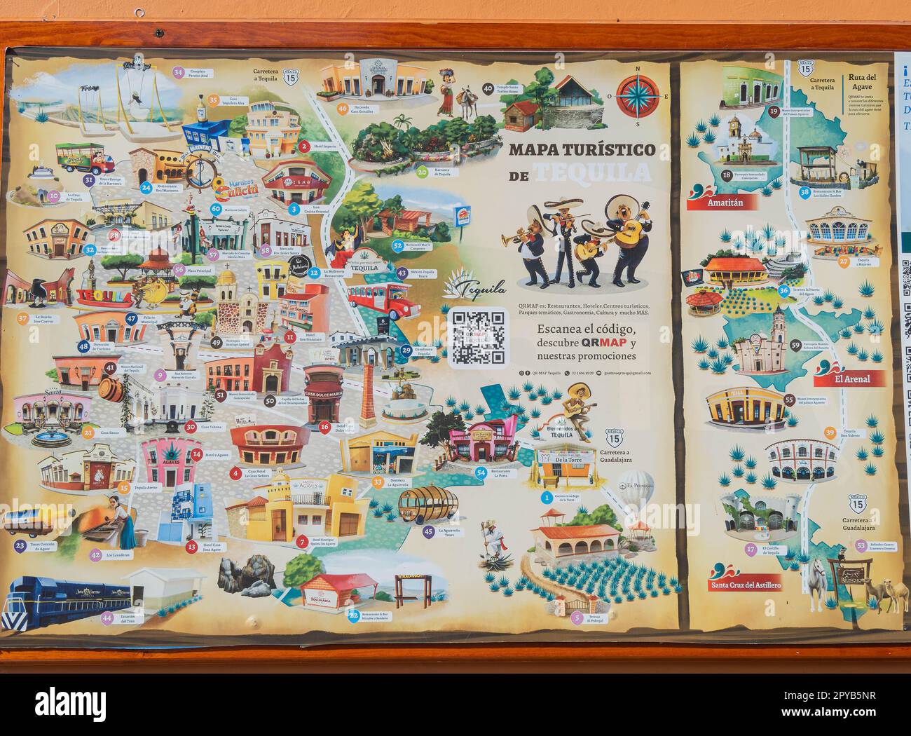 Mexico, APR 23 2023 - Close up shot of the map of the attraction of ...