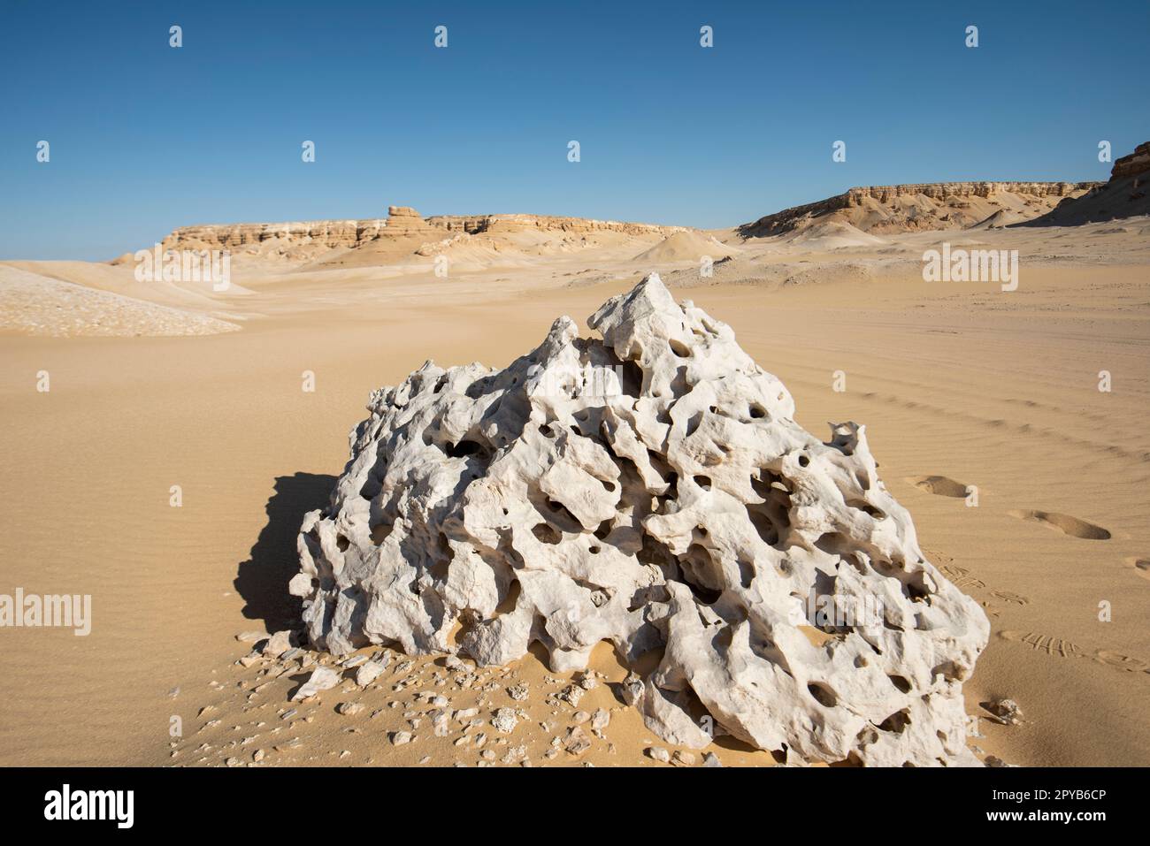 Landscape scenic view of desolate barren western desert in Egypt with ...