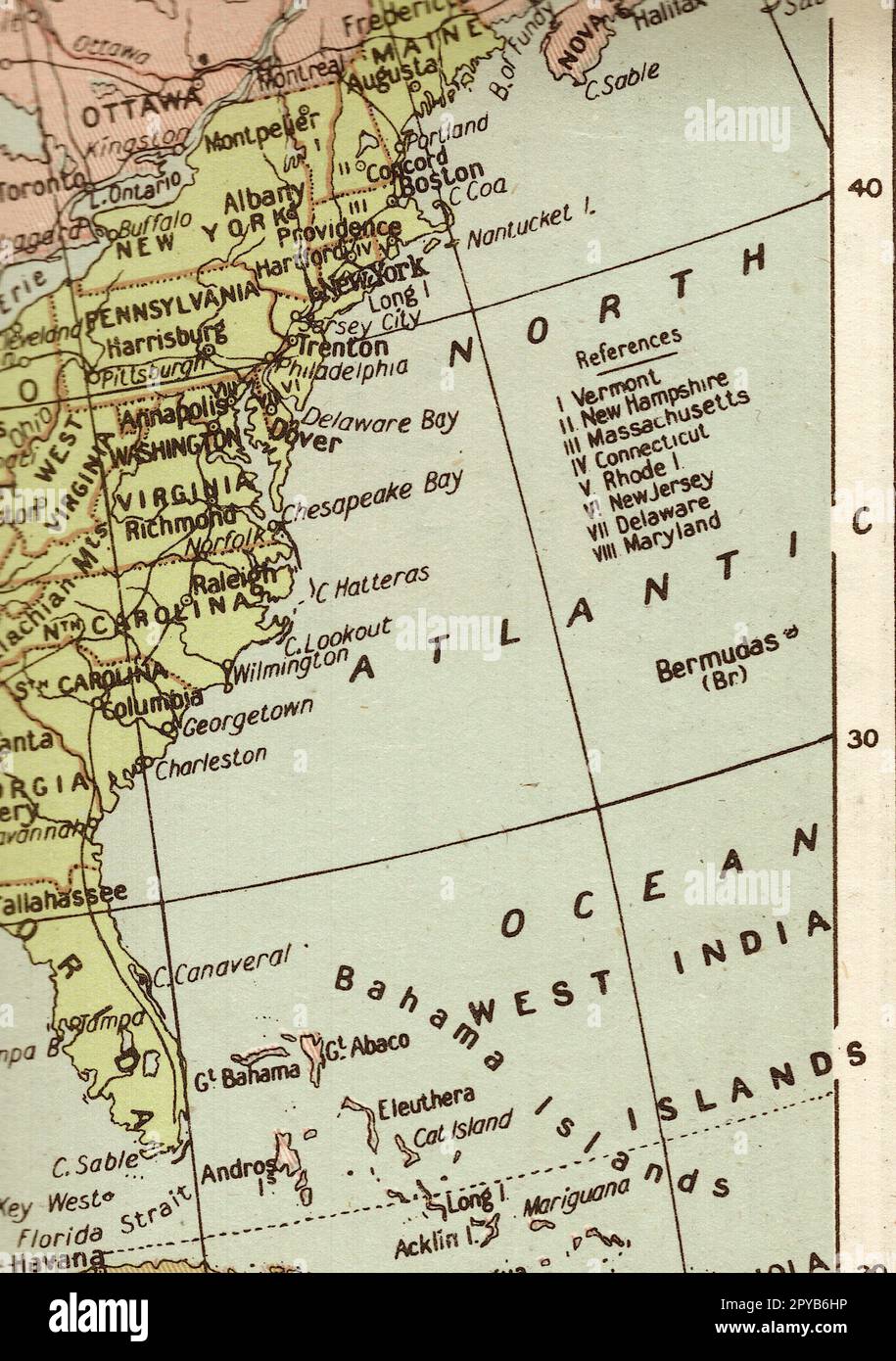 A vintage sepia map of the east coast of the USA Stock Photo - Alamy