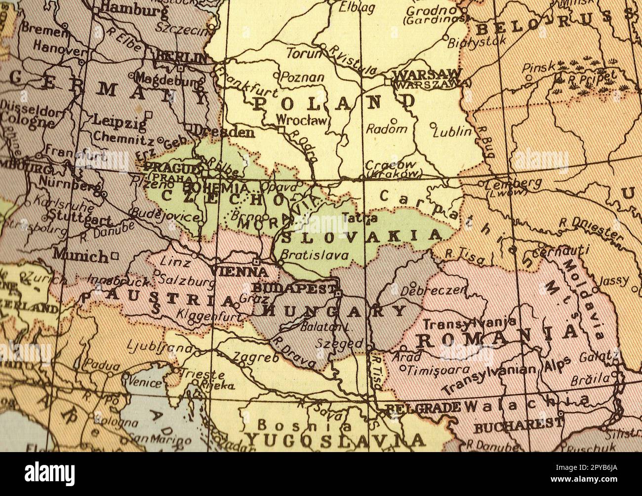 A vintage sepia map of Central Europe Stock Photo - Alamy