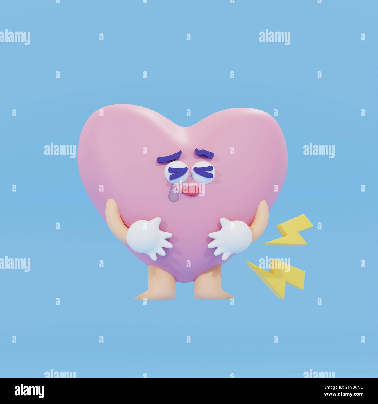 3D rendering. 3D illustration. Heart character crying with abdominal ...
