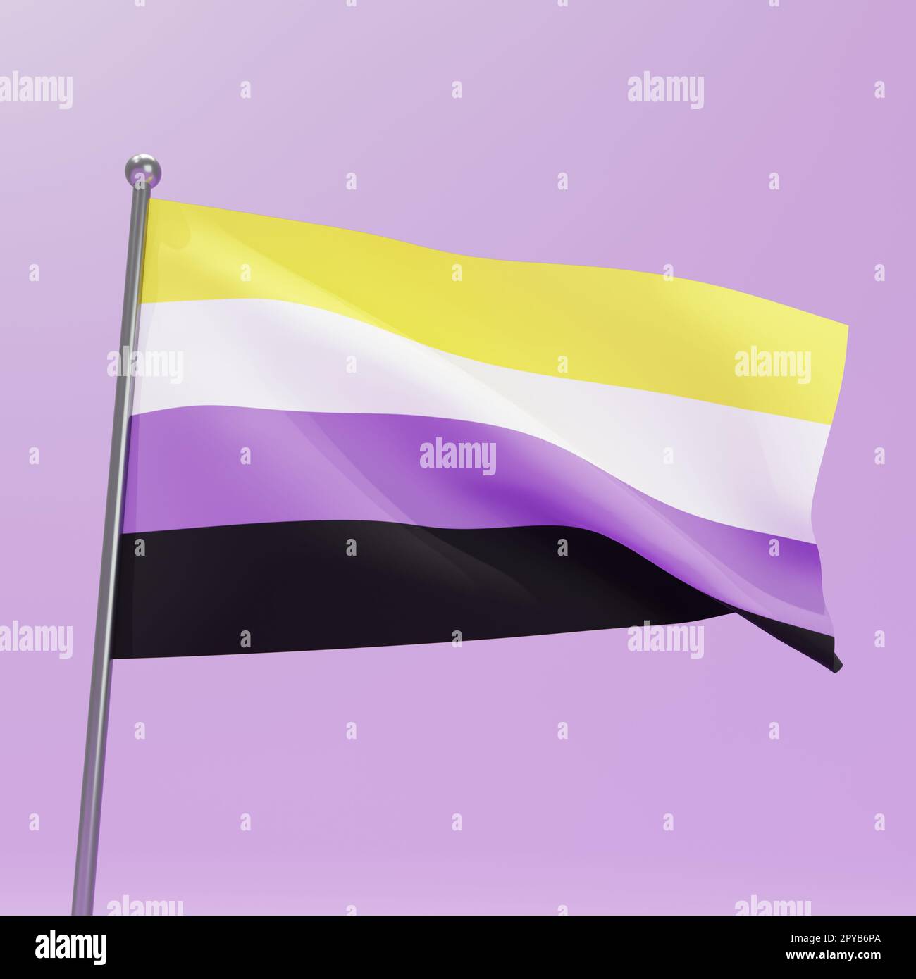 3D rendering, 3D illustration, non-binary pride flag fluttering in the ...