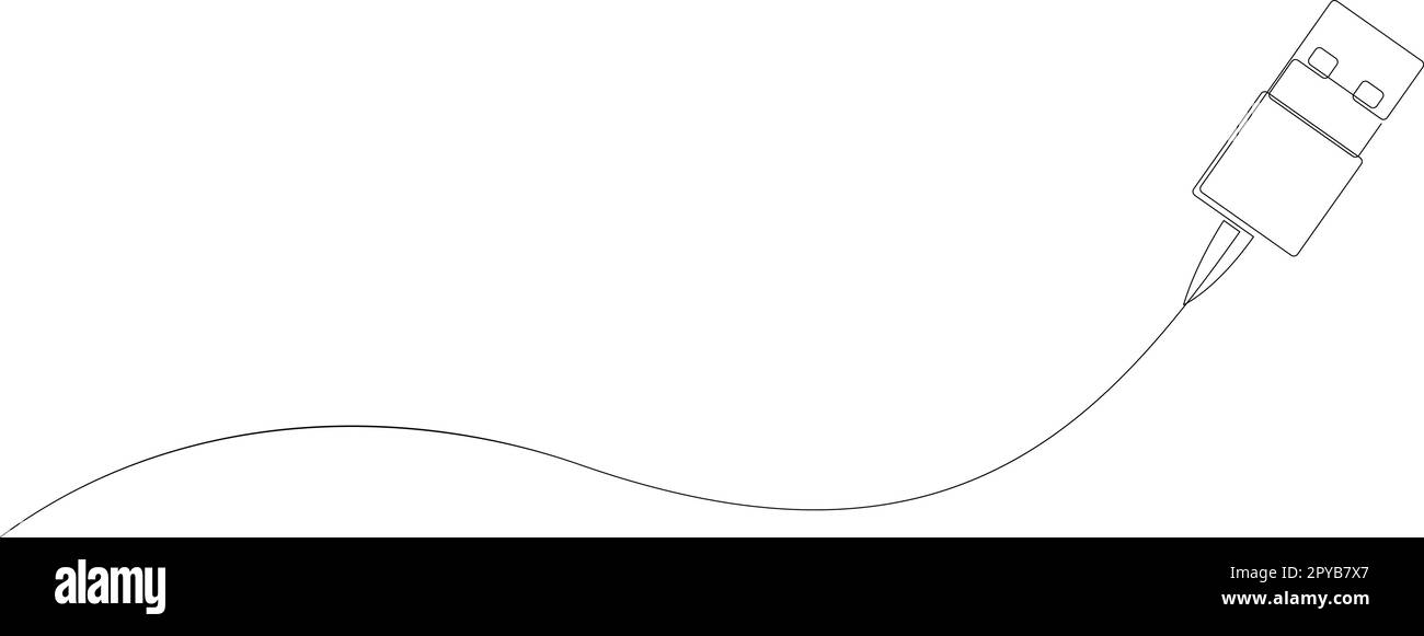 USB data cable one line drawing. Continuous single line technological ...