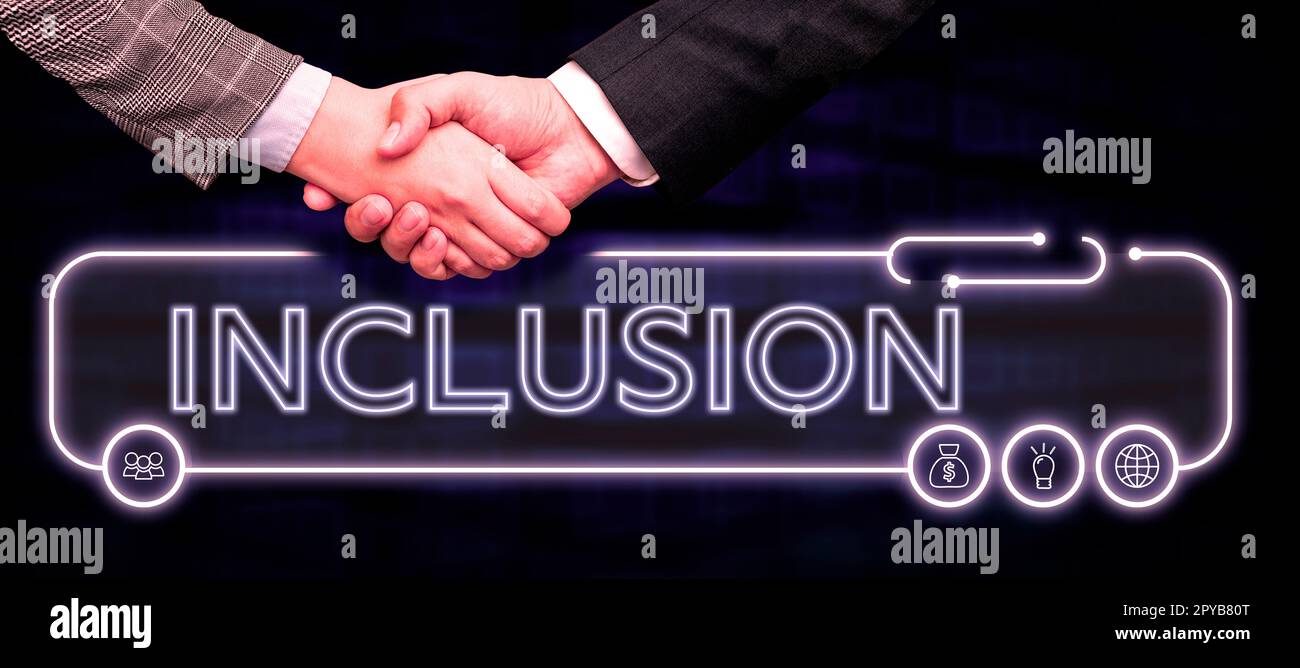 Conceptual caption Inclusion. Business idea action state including of ...