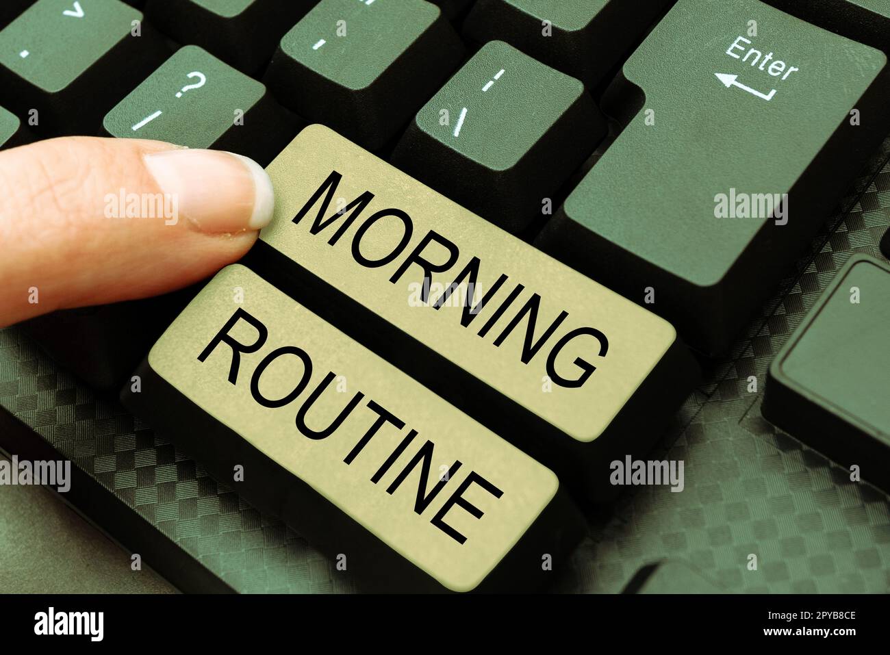 Conceptual caption Morning Routine. Internet Concept initiation of ...