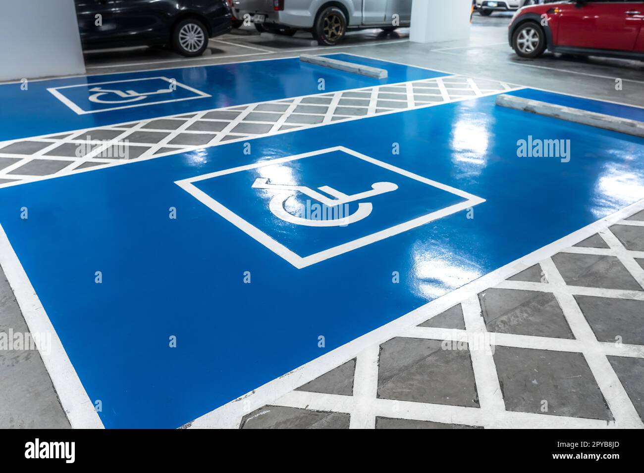 Car parking lot reserved for handicapped driver in supermarket or ...