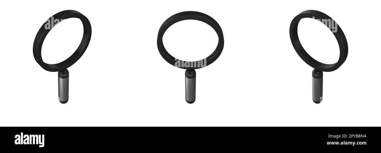 magnifying glass left, front and right view (3d render Stock Photo - Alamy
