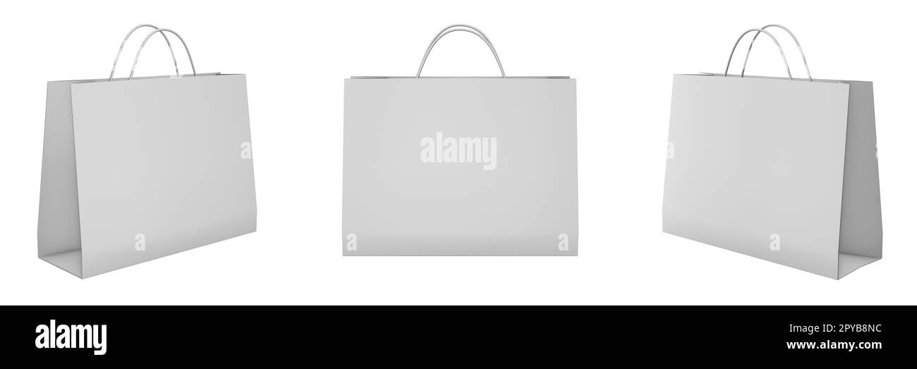 white shopping bag left, front and right view (3d render Stock Photo ...
