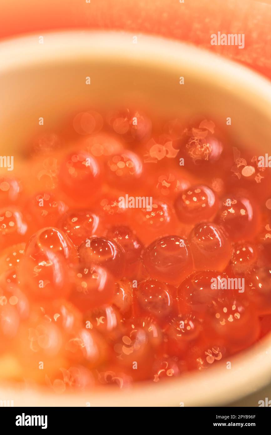 Japanese salmon caviar known as ikura which derives from Russian word ...