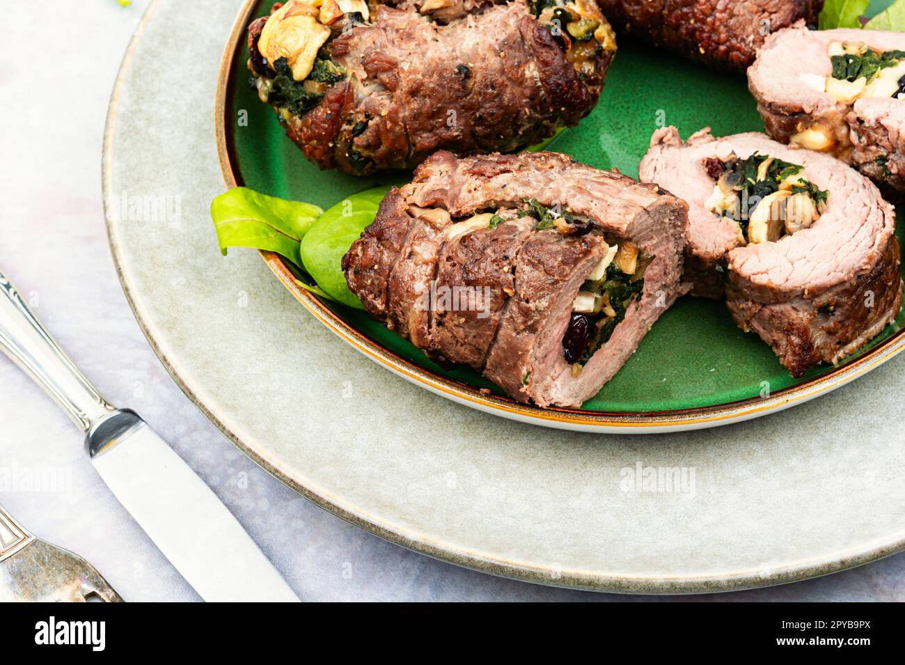 Tasty beef roulades on a plate Stock Photo - Alamy