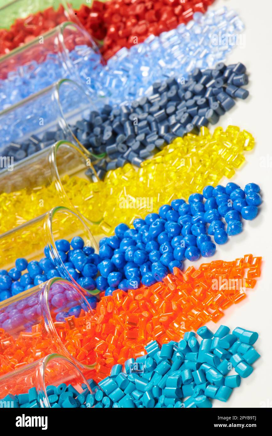 several colored plastic resins in test tubes in laboratory Stock Photo ...