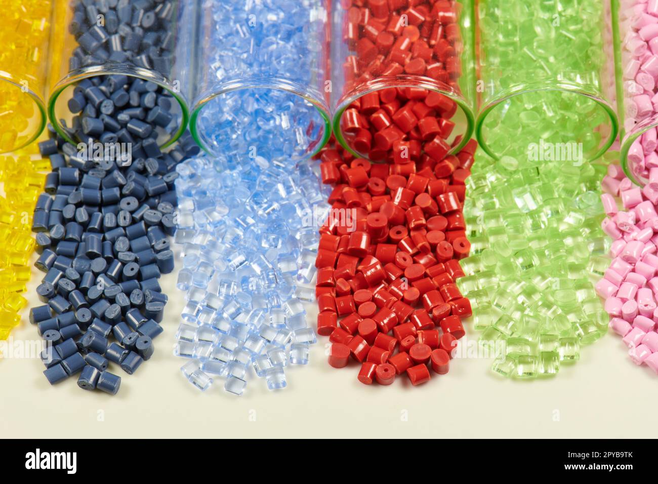several colored plastic resins in test tubes in laboratory Stock Photo ...