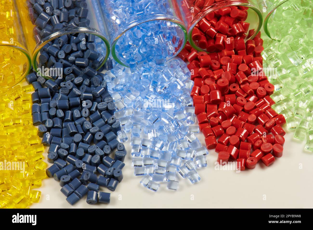 several colored plastic resins in test tubes in laboratory Stock Photo ...