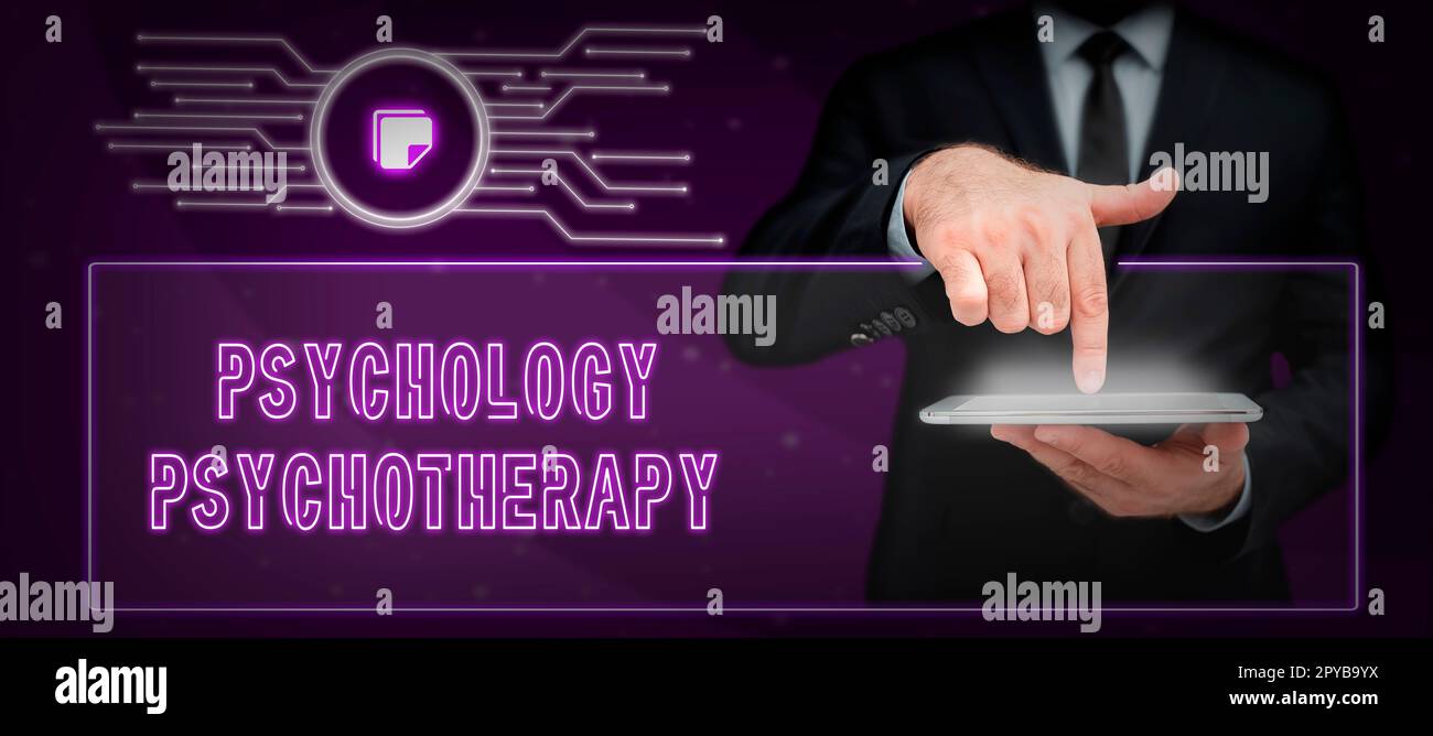 Writing displaying text Psychology Psychotherapy. Word for use of a ...