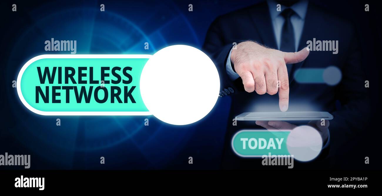 Hand writing sign Wireless Network. Business overview computer network ...