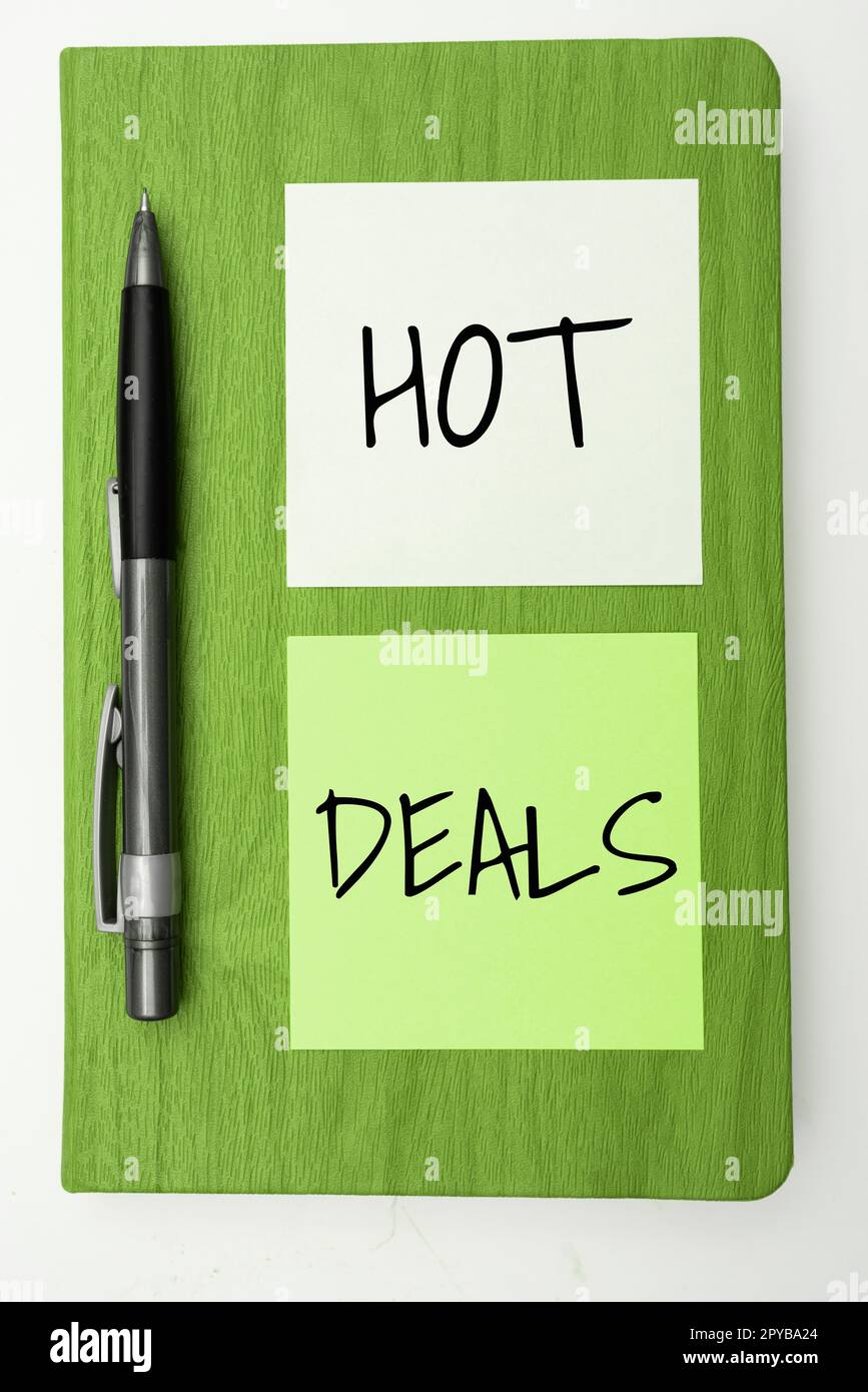 Text sign showing Hot Deals. Business overview An agreement through ...