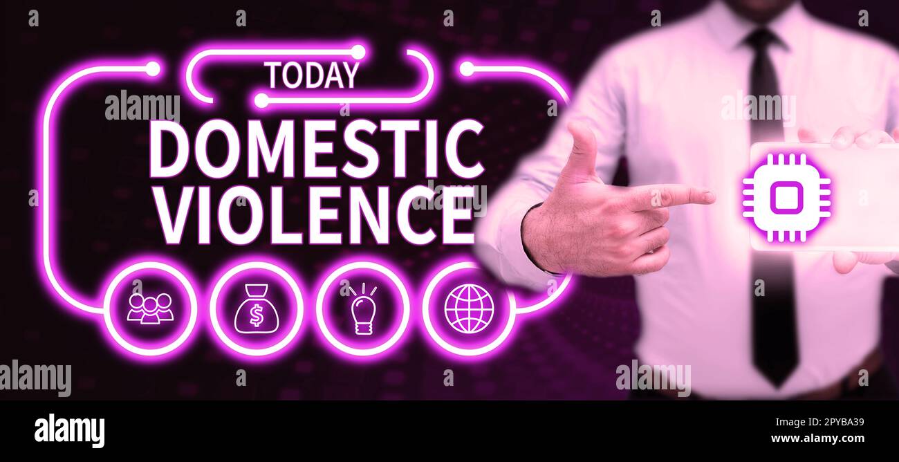 Text sign showing Domestic Violence. Word Written on violent or abusive ...