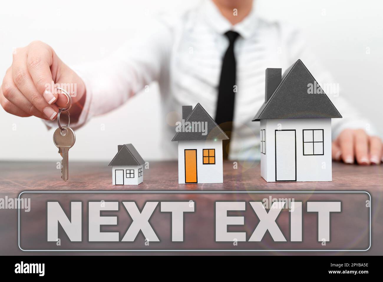 Sign displaying Next Exit. Business overview the following way out or ...