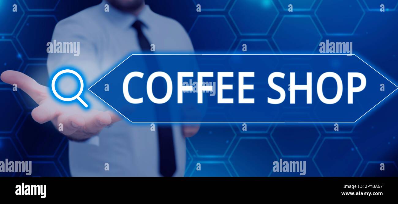 Conceptual caption Coffee Shop. Word Written on small informal ...