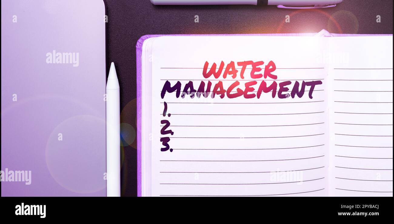 Text caption presenting Water Management. Business idea optimum use of ...