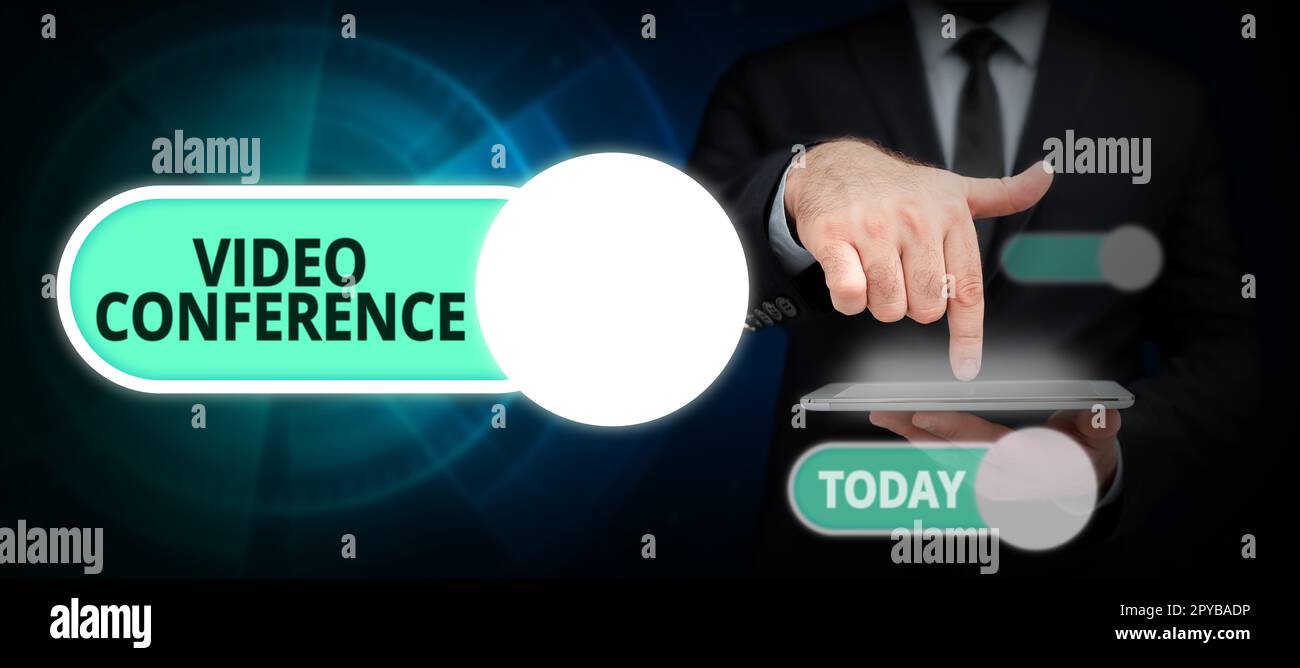 Text caption presenting Video Conference. Word Written on people in ...