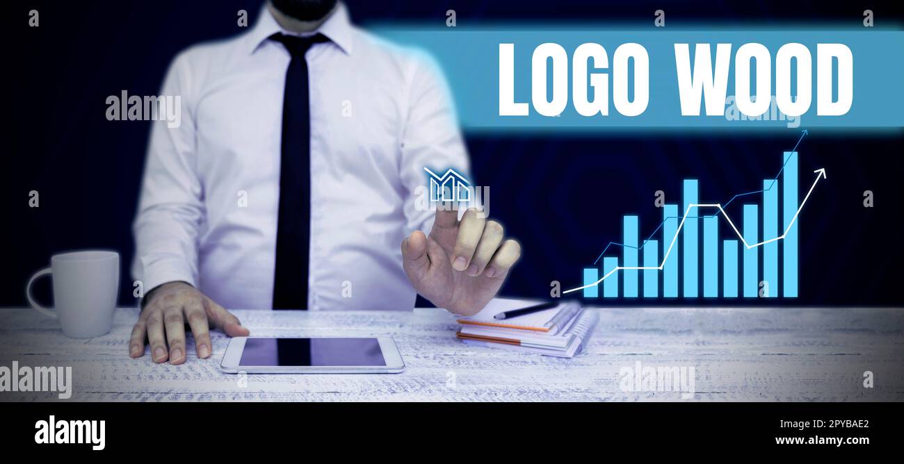Conceptual caption Logo Wood. Word Written on Recognizable design or ...