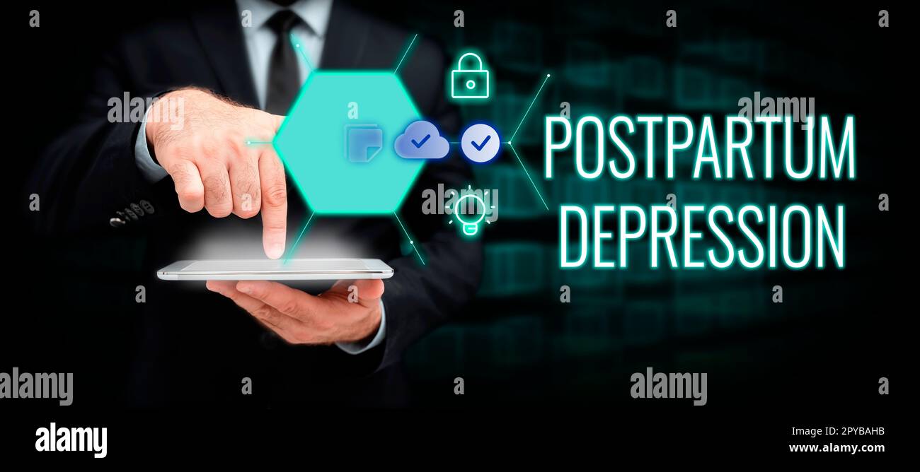 Text caption presenting Postpartum Depression. Business showcase a mood ...