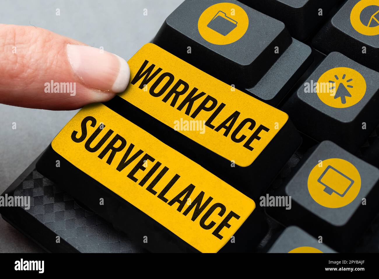 Text showing inspiration Workplace Surveillance. Business overview ...