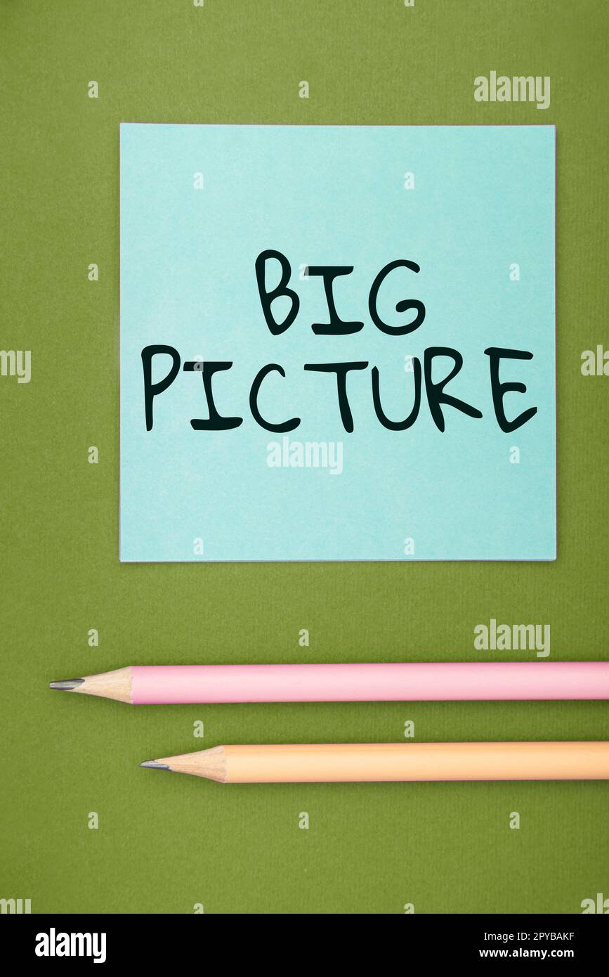 Hand writing sign Big Picture, Word for most important facts about ...