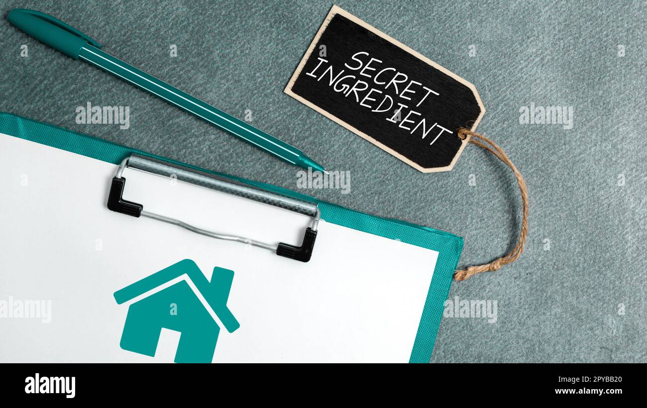 Text caption presenting Secret Ingredient. Word Written on special ...