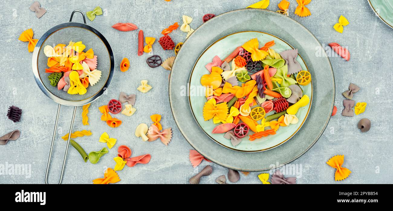 Assorted uncooked pasta colorful Stock Photo - Alamy