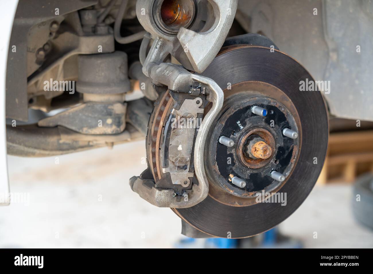 Car front disc break being checked and inspected for safety Stock Photo ...