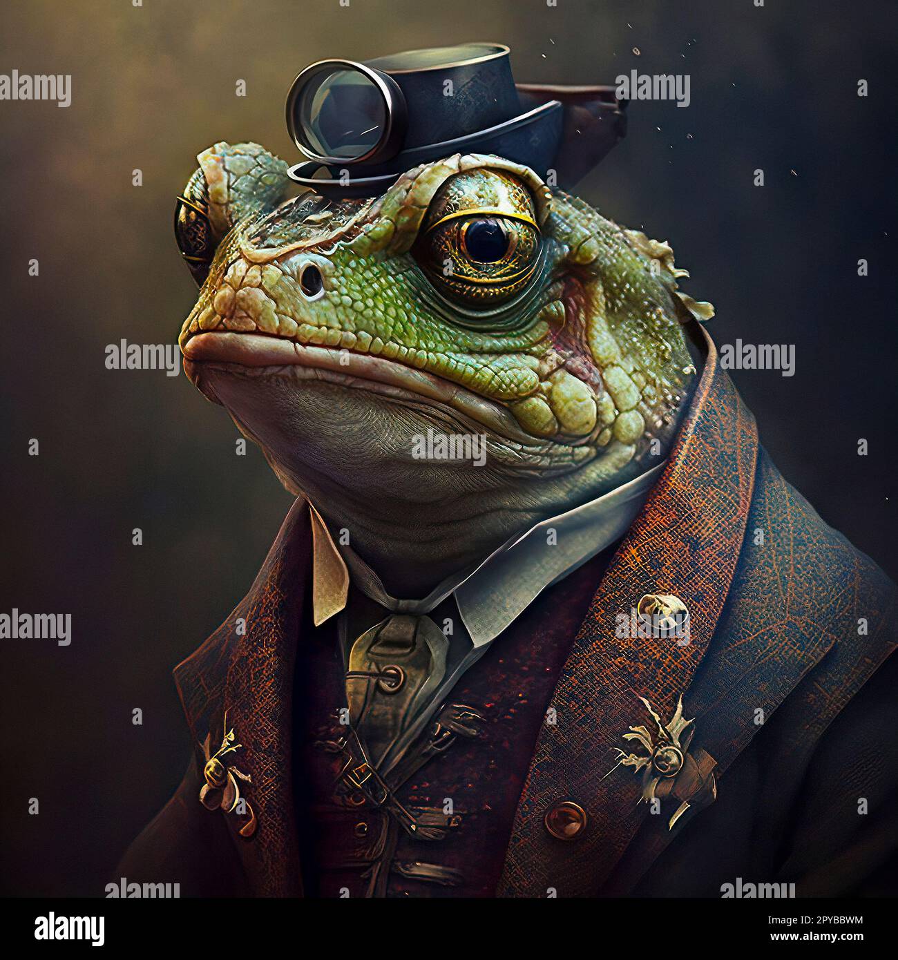 A Character Portrait Anthropomorphic Frog Dressed in a Victorian-era ...
