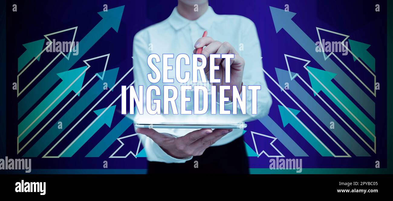 Text sign showing Secret Ingredient. Business idea special technique or ...