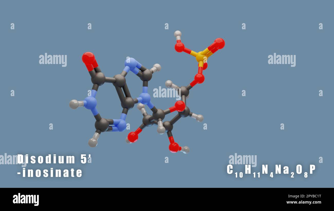 Disodium 5'-inosinate of C10H11N4Na2O8P 3D Conformer Food additive E631 ...