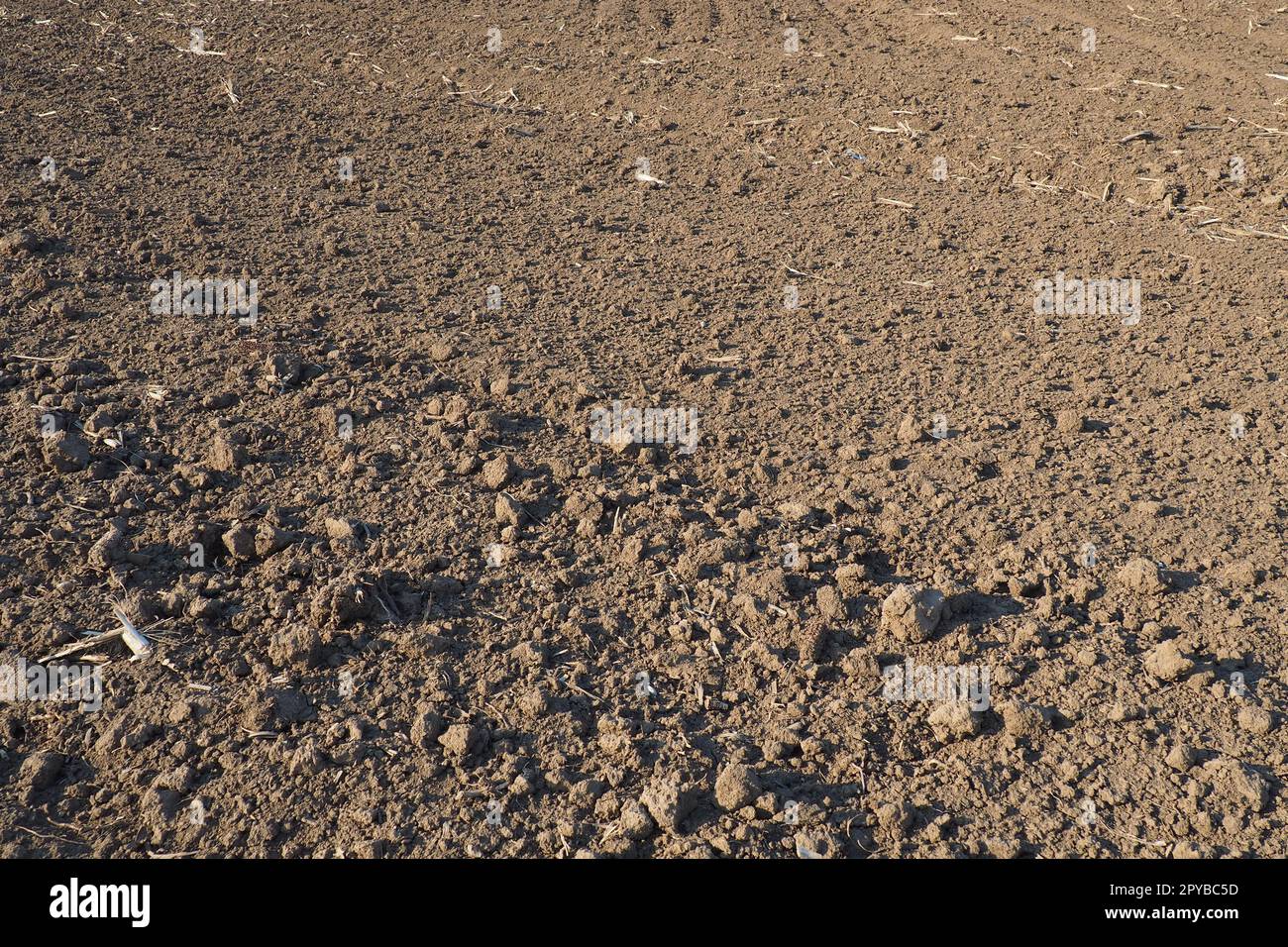 Arable field ready for spring agricultural work. Furrows from the ...