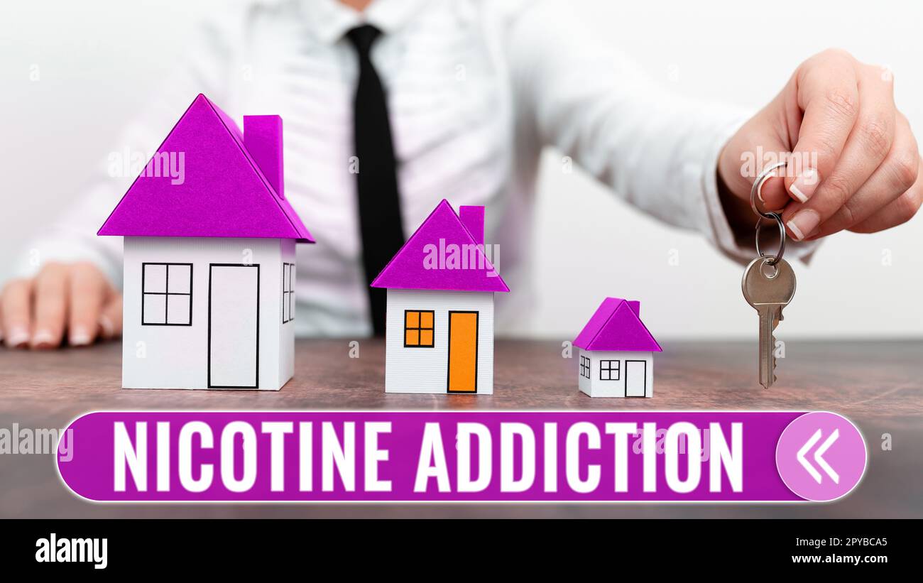 Conceptual caption Nicotine Addiction. Word for condition of being ...